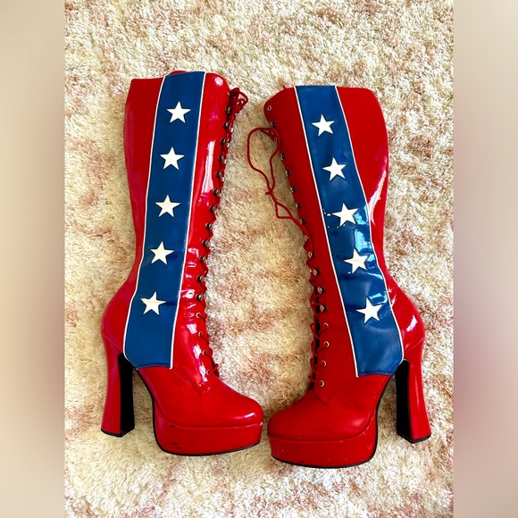 Pleaser | Shoes | Pleaser Red White Blue Heel Platform Laceup Boots ...